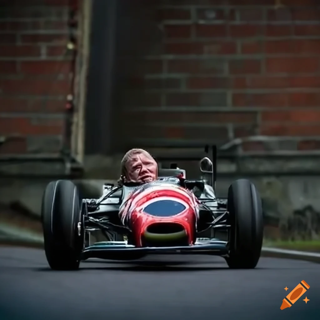 Stephen Hawking racing in F1 with his wheelchair among passing F1 cars ...