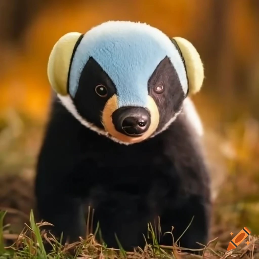 Tired plushie honey-badger wearing earmuffs on Craiyon