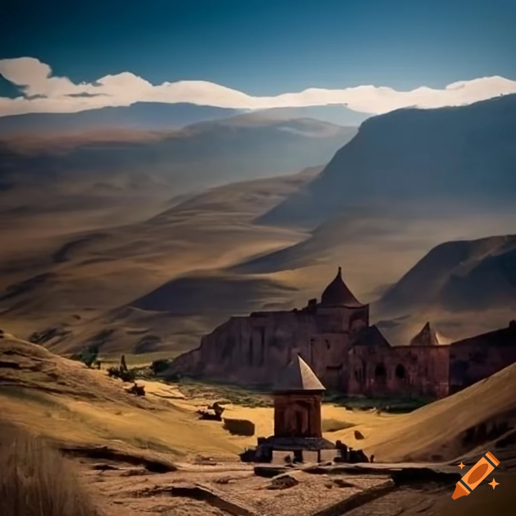 Armenian city ani and the great silk road travel poster design on Craiyon