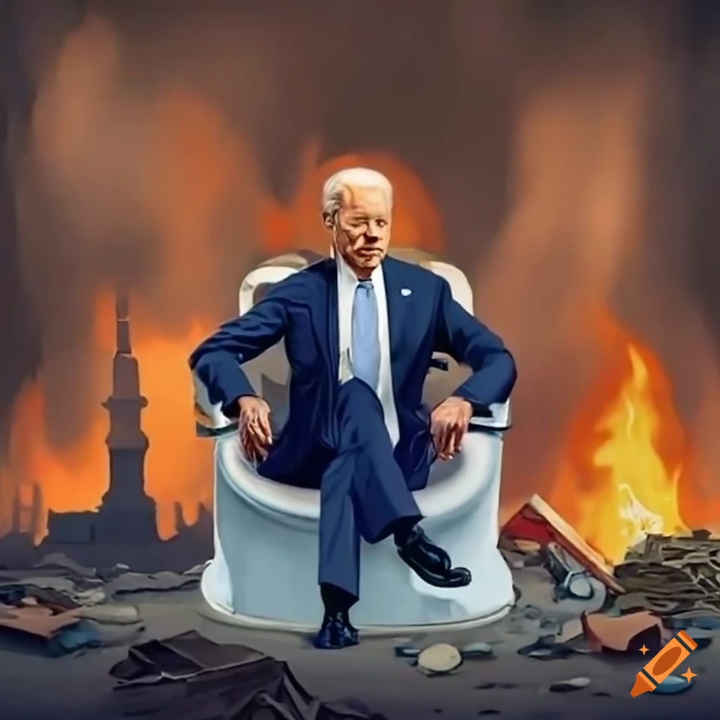 Political satire depiction with Joe Biden on a toilet surrounded by ...