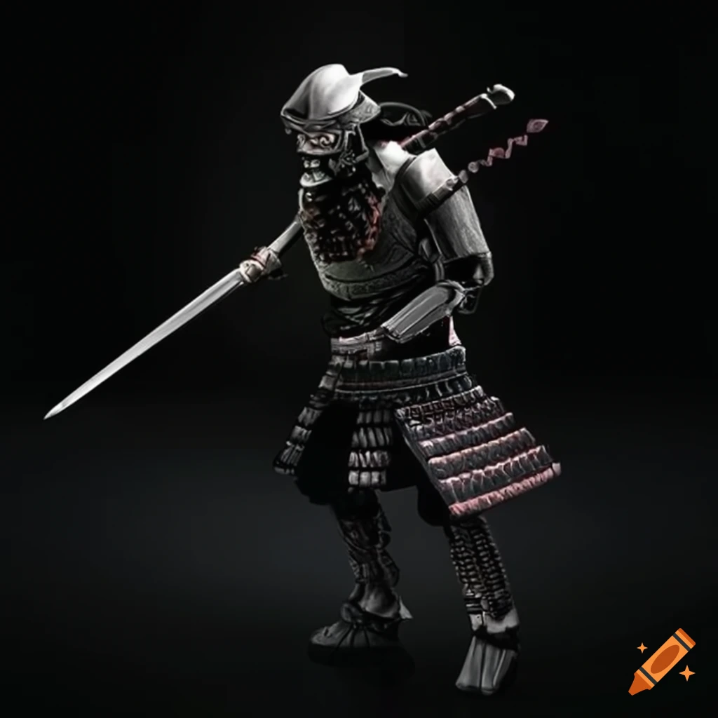 Serious samurai robot holding a sword stance on Craiyon