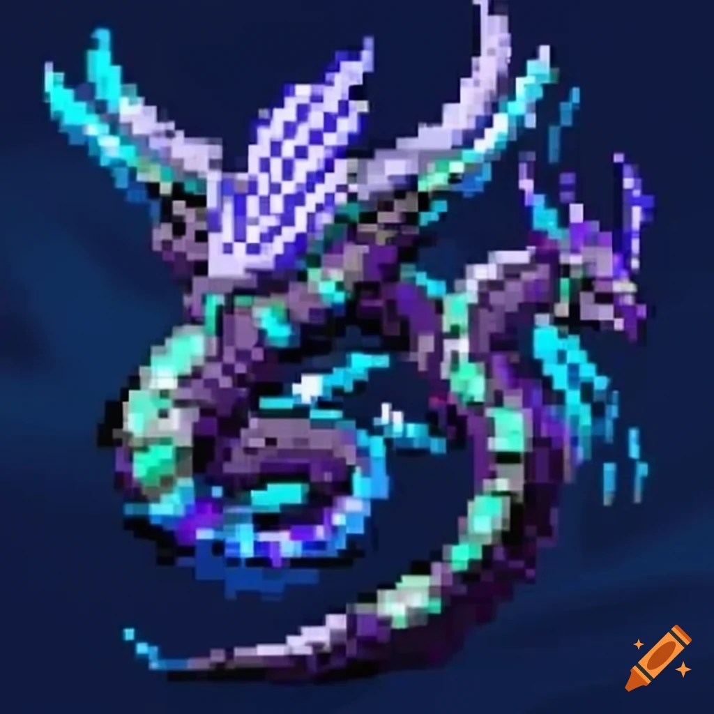 Pixel art of yugioh winged spirit serpent on Craiyon