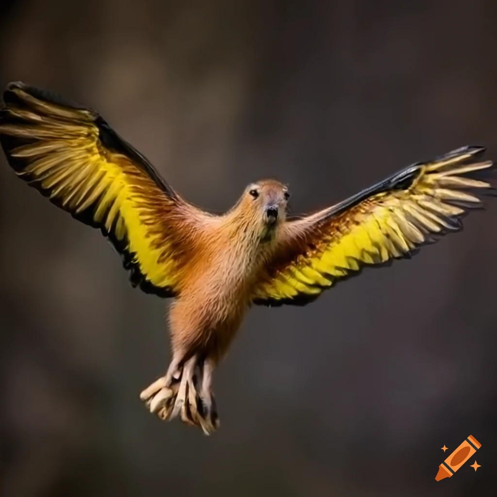 Flying capybara with bee wings and bee eyes in naturalistic setting on ...