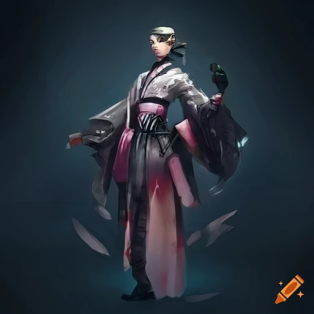 Futuristic kimono warrior with cybernetic elements in concept art on ...