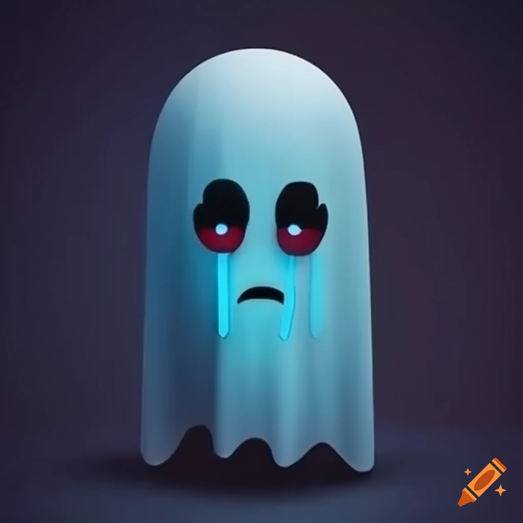 Sad faced snapchat ghost chased by demons on Craiyon