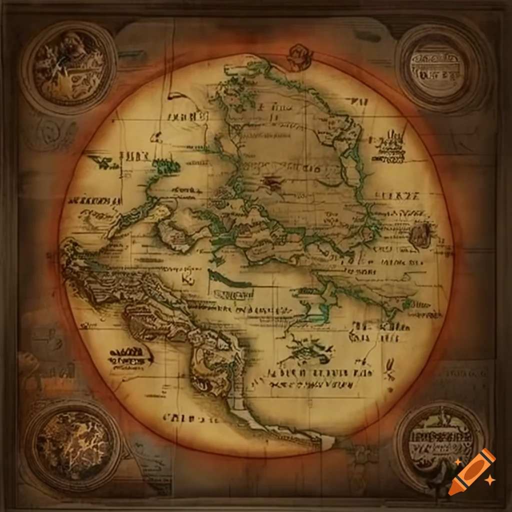 Detailed old map of four mythical continents on Craiyon