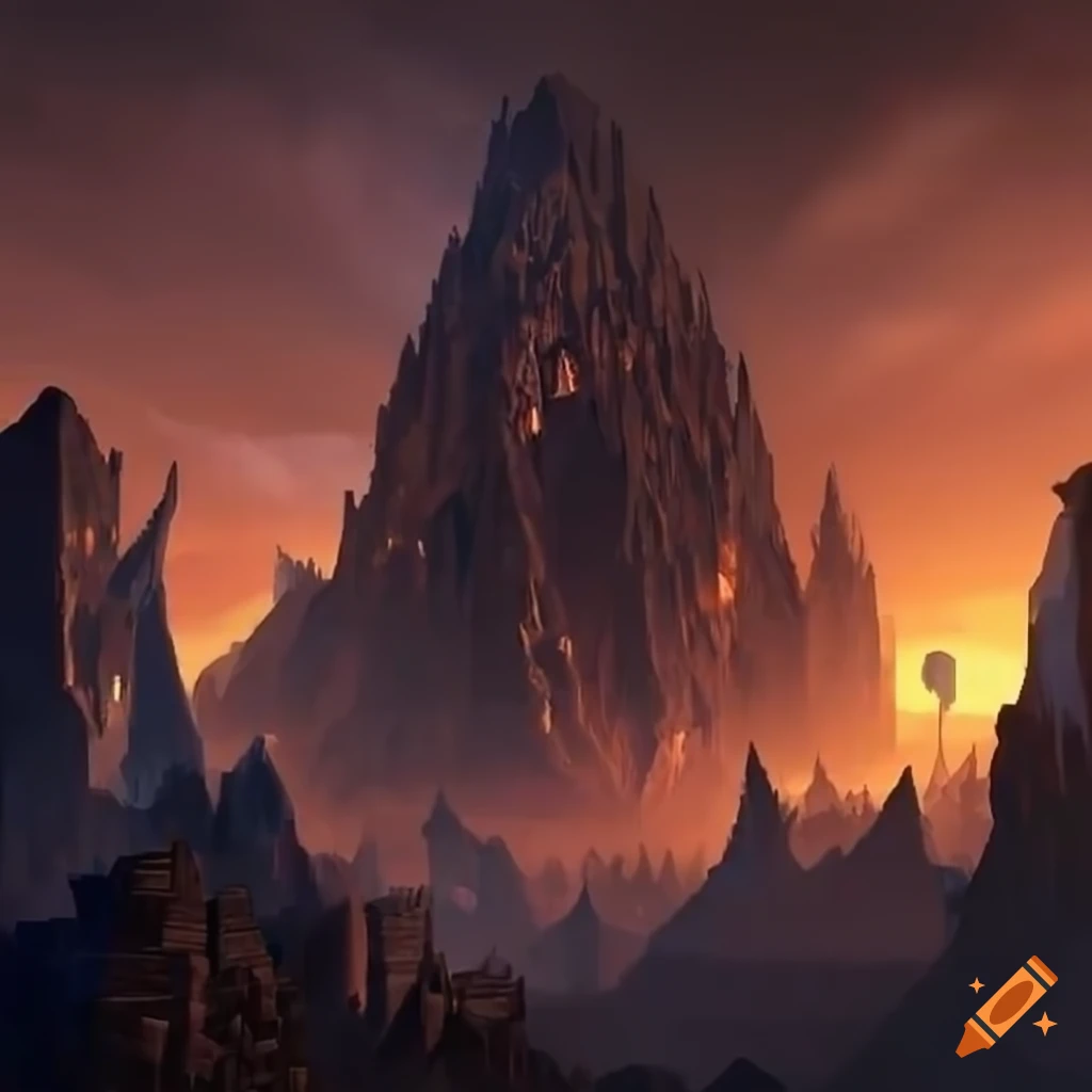 Fantasy city on a hot obsidian mountain on Craiyon