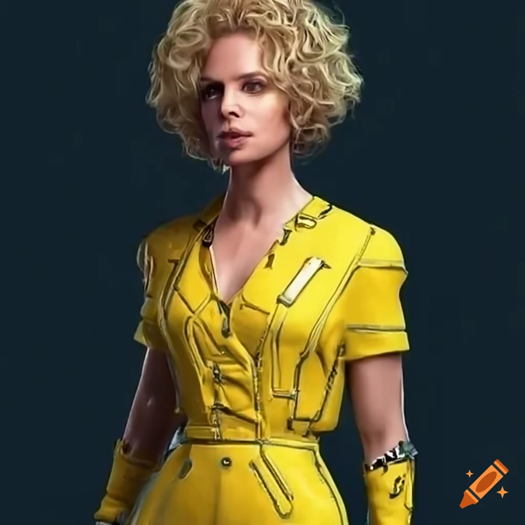 Cyberpunk amy sedaris in a yellow jumpsuit on Craiyon