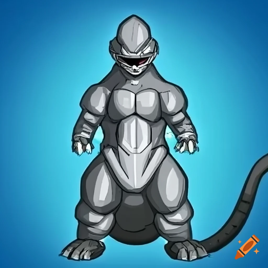Silver-gray Godzilla as a powerful Dragonball Z character inspired by ...