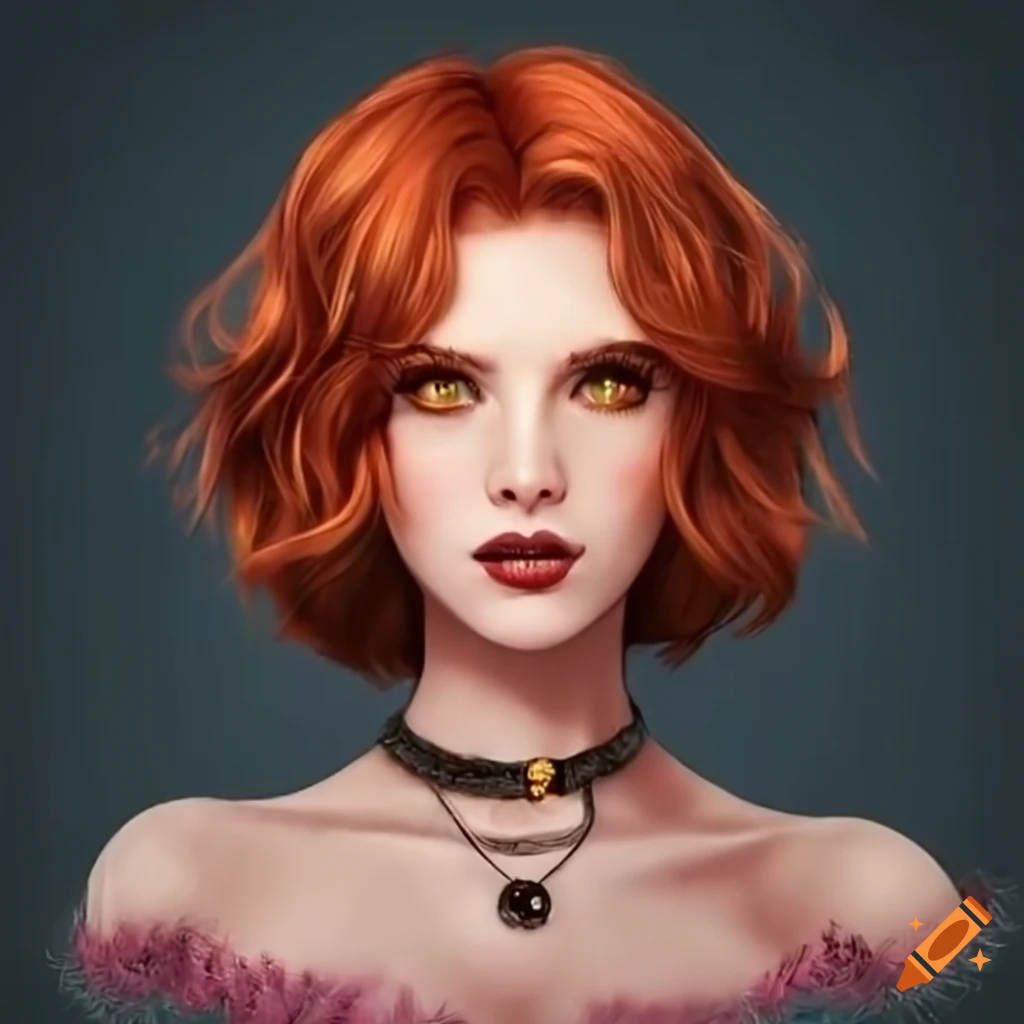 Witch with wavy red hair and big brown eyes on Craiyon