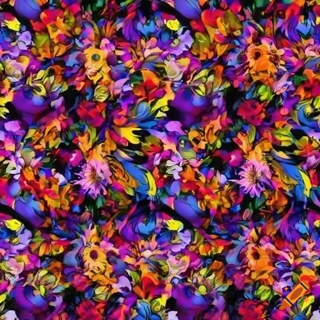 Intricate repeating floral pattern with colorful flowers in pop art ...