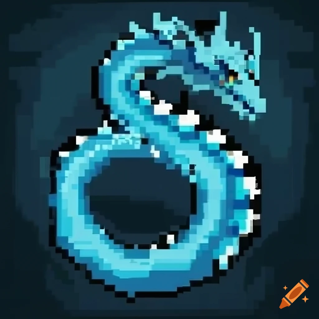 Pixel art of a blue serpent dragon on Craiyon