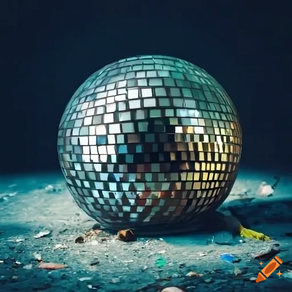 Discoball on road surrounded by garbage on Craiyon