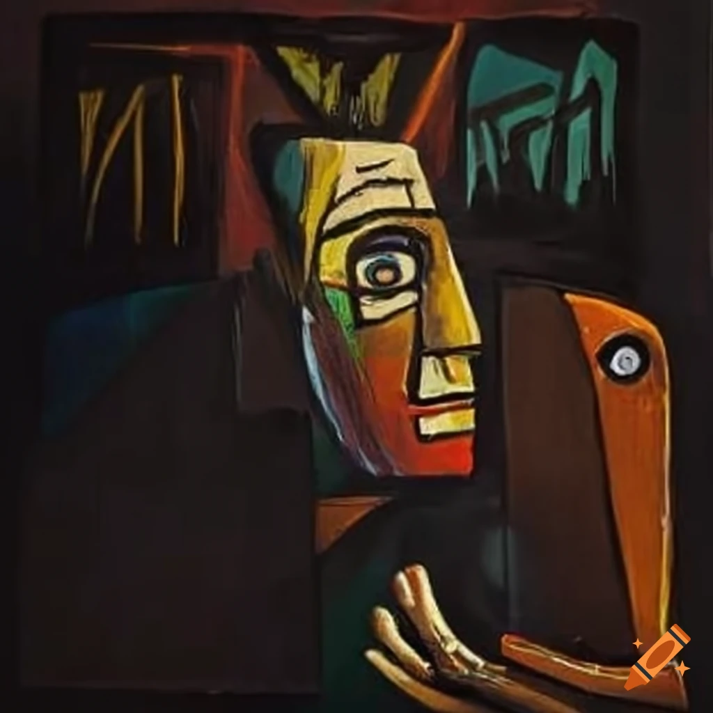 Painting of a man playing piano by iconic artists picasso and basquiat ...