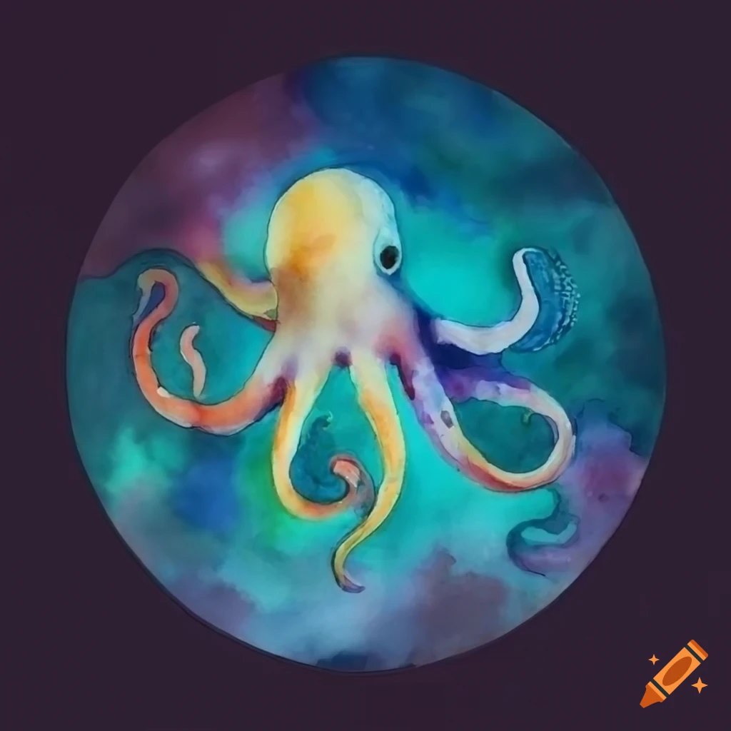 Watercolor octopus aesthetic round logo on Craiyon
