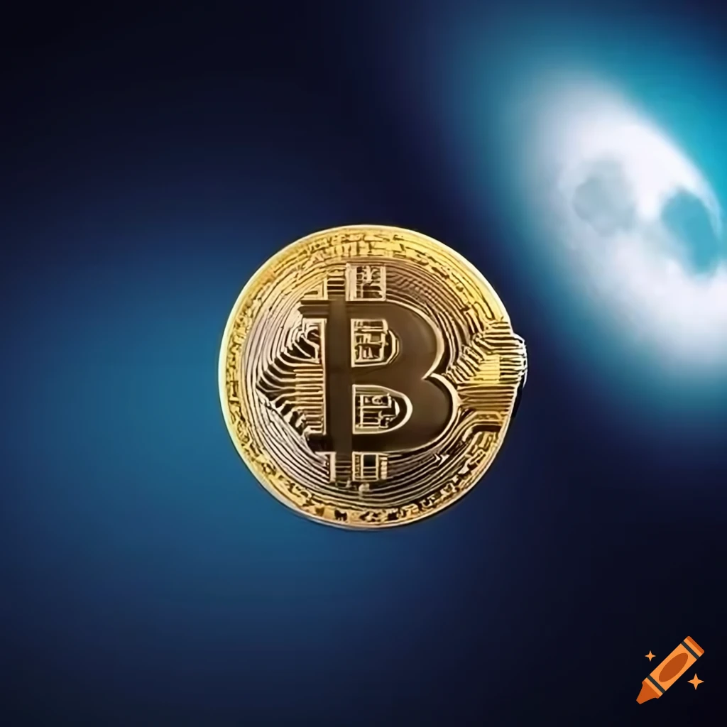 Bitcoin coin with universe and moon in the background on Craiyon