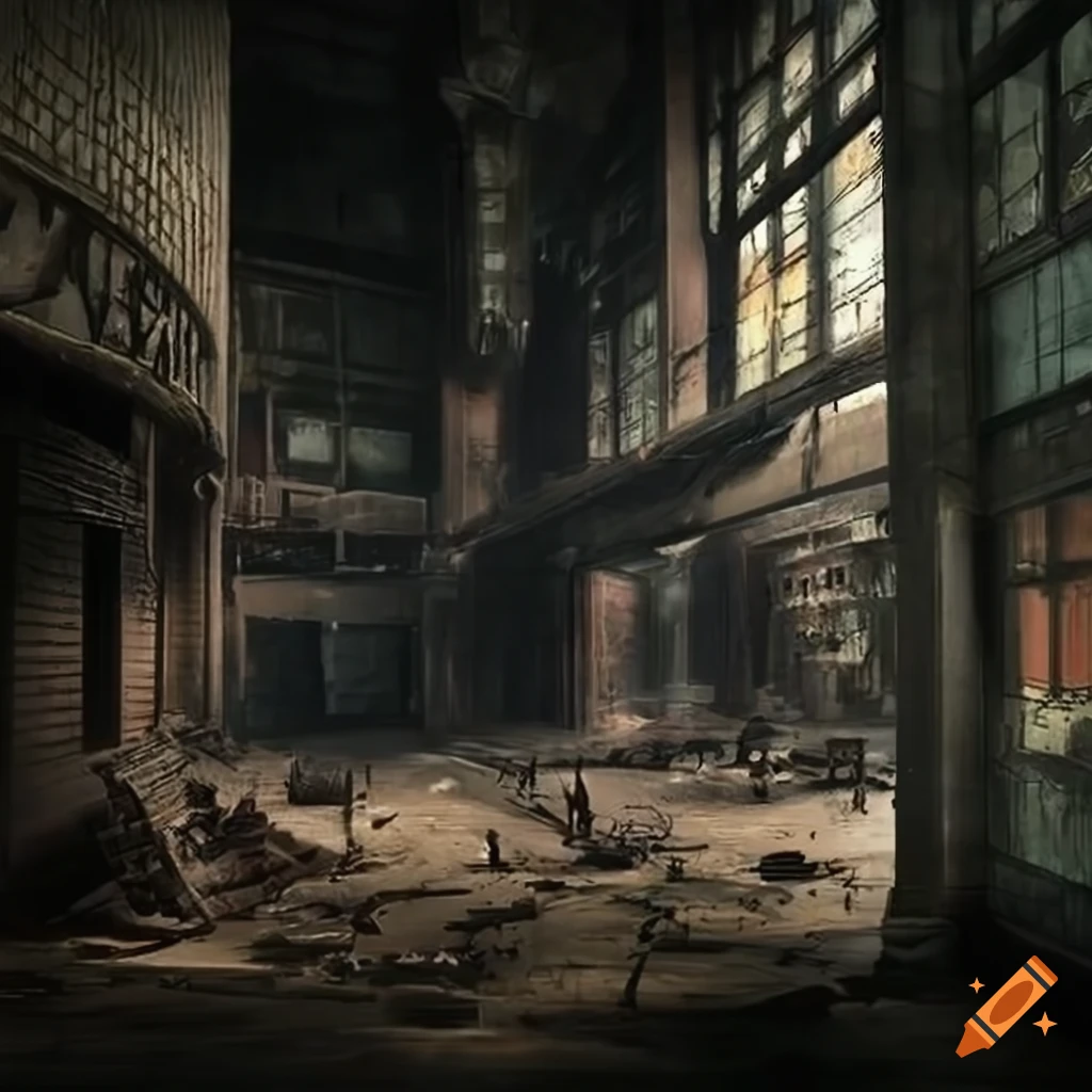 Post-apocalyptic dark shopping mall on Craiyon