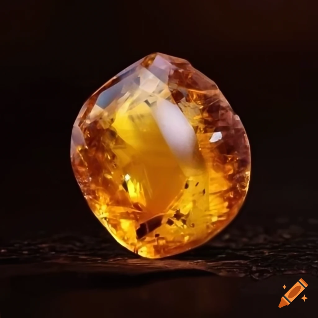 Rough-cut amber citrine gemstone with starburst pattern on Craiyon