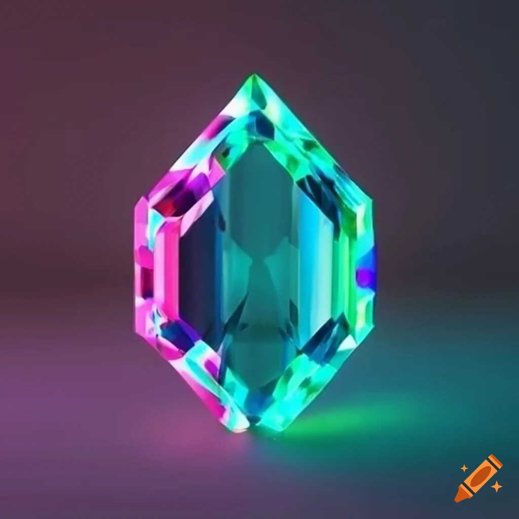 Glowing neon futuristic gemstone with unique facets on Craiyon