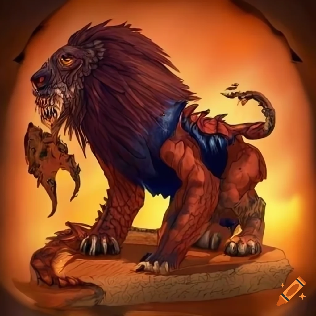 Unique manticore creature with wings, stinger, and lion head on Craiyon