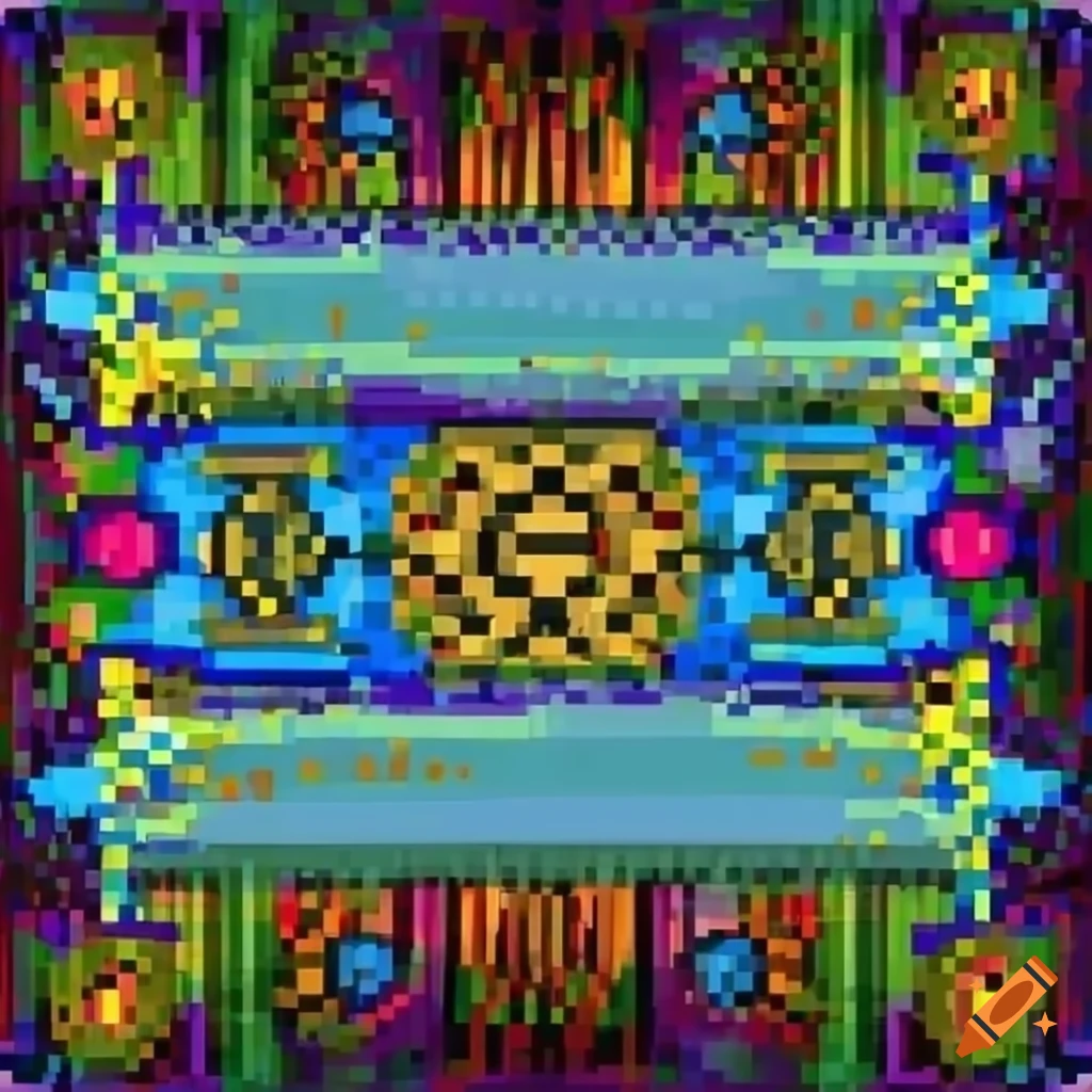 Glowing scroll with ancient symbols in pixel art style on Craiyon