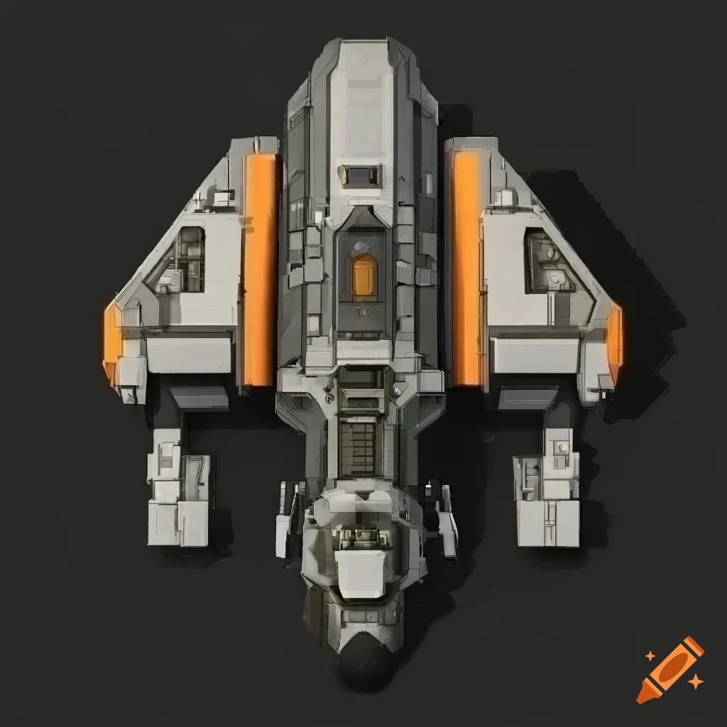 Top-down view space ship in a dark sci-fi setting on Craiyon