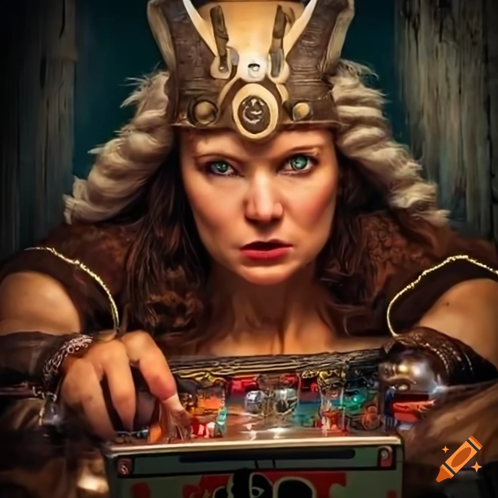 Viking woman playing pinball on Craiyon