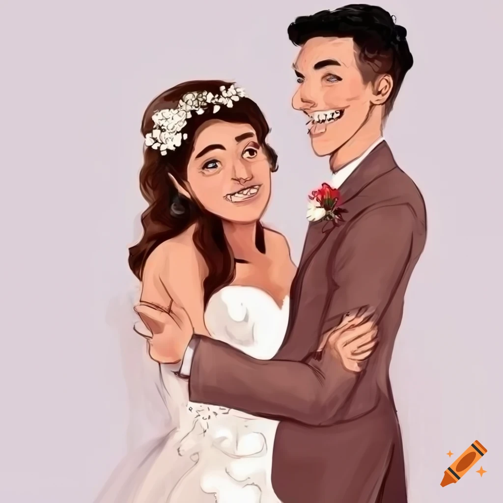 Illustrated portrait of a couple getting married on Craiyon