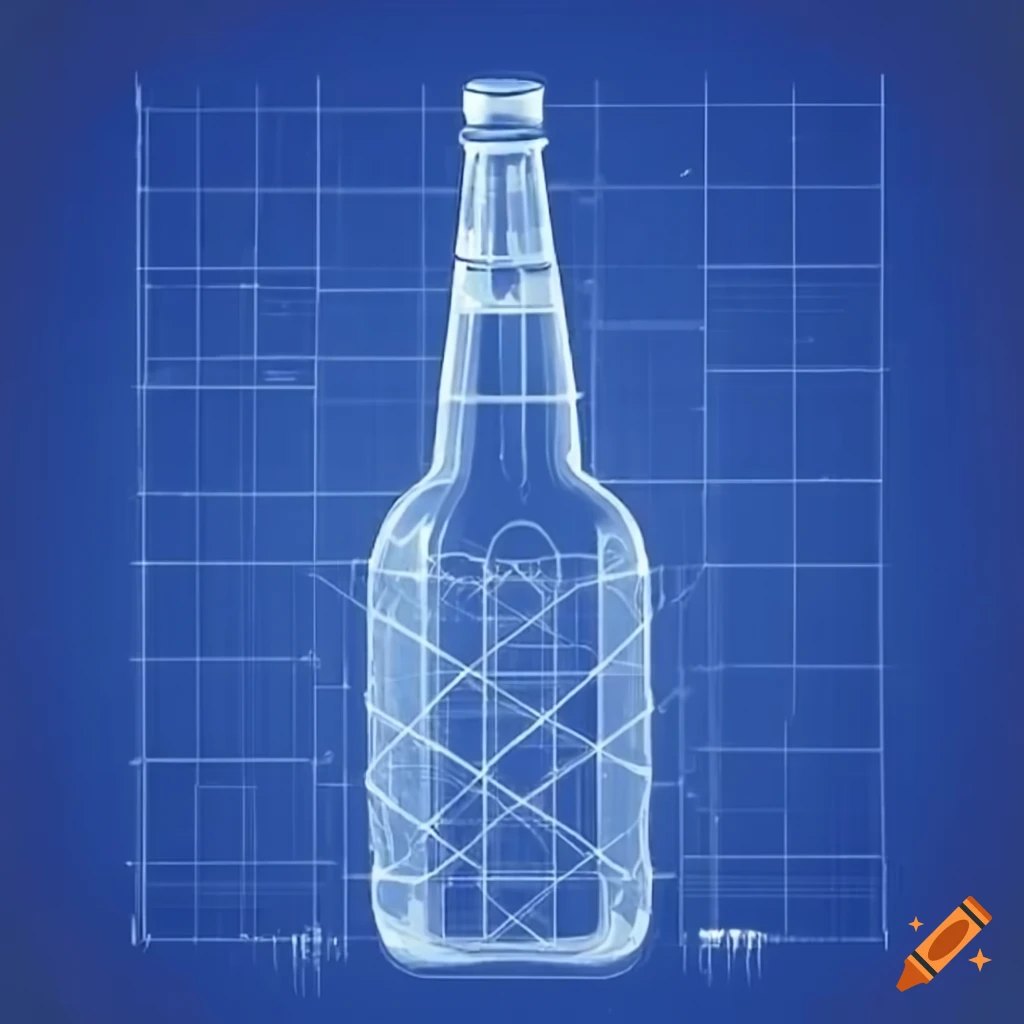 Detailed blueprint scheme of a beer bottle with handwritten annotations ...