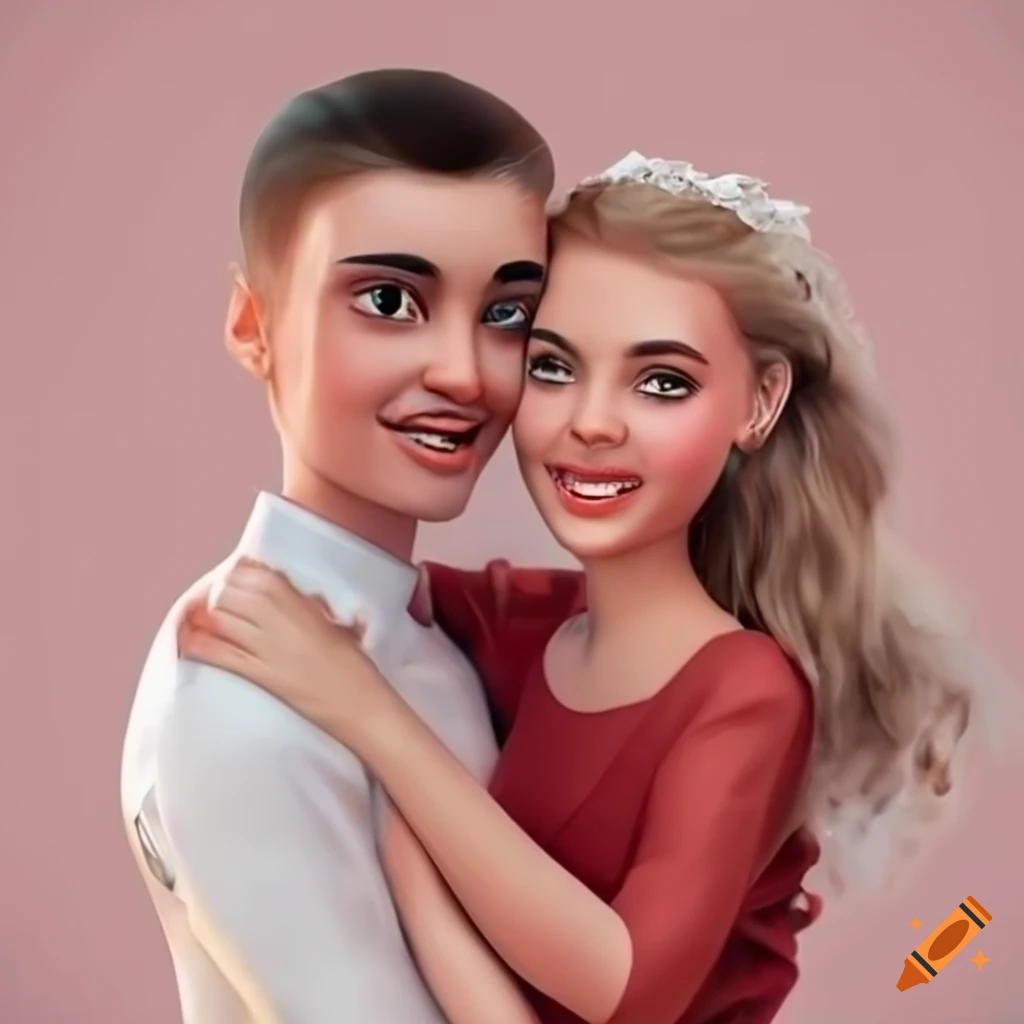 Illustrated cgi portrait of a happy wedding couple on Craiyon