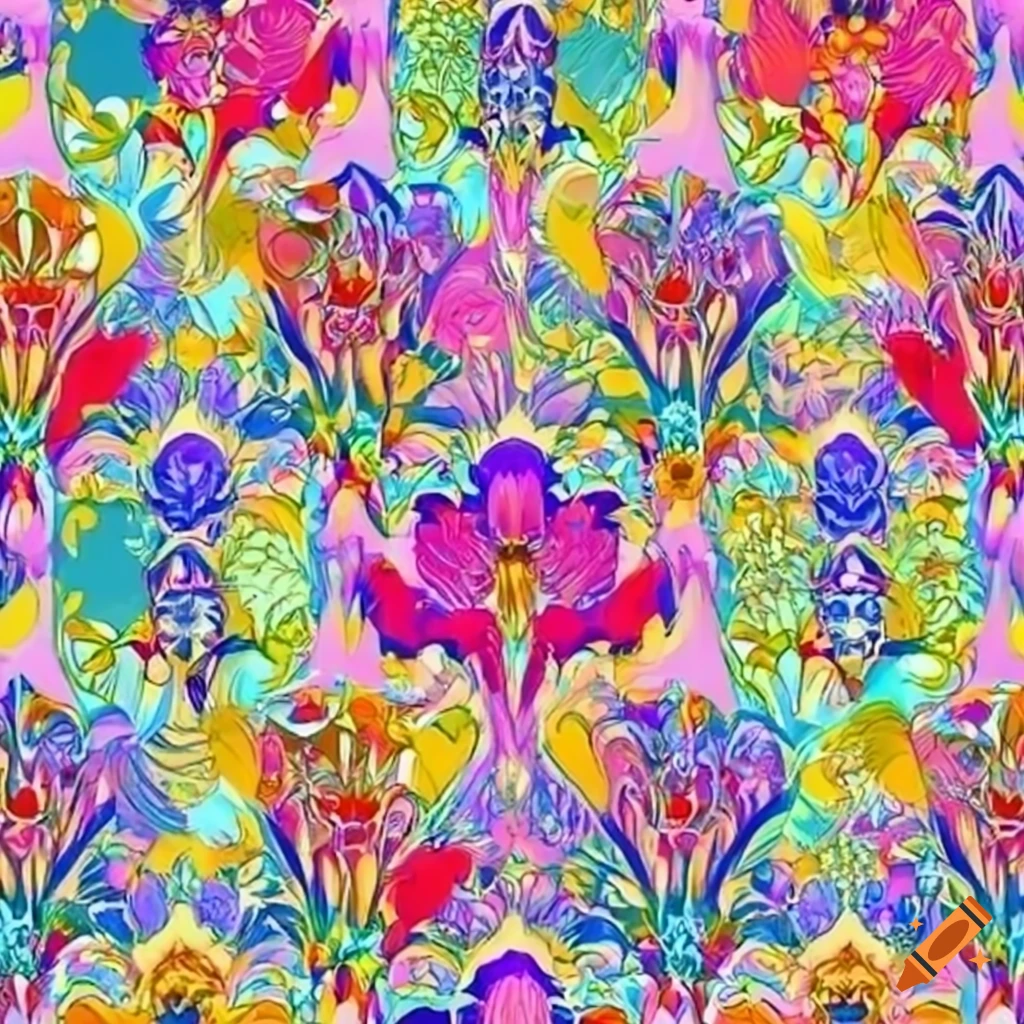 Intricate art deco anime flower repeating pattern on Craiyon