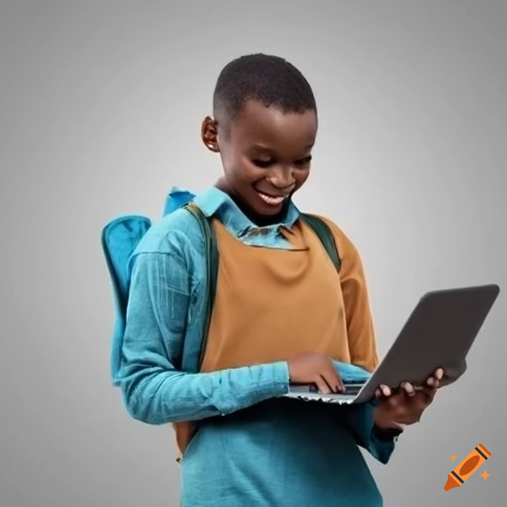 Happy african students using laptops together on Craiyon