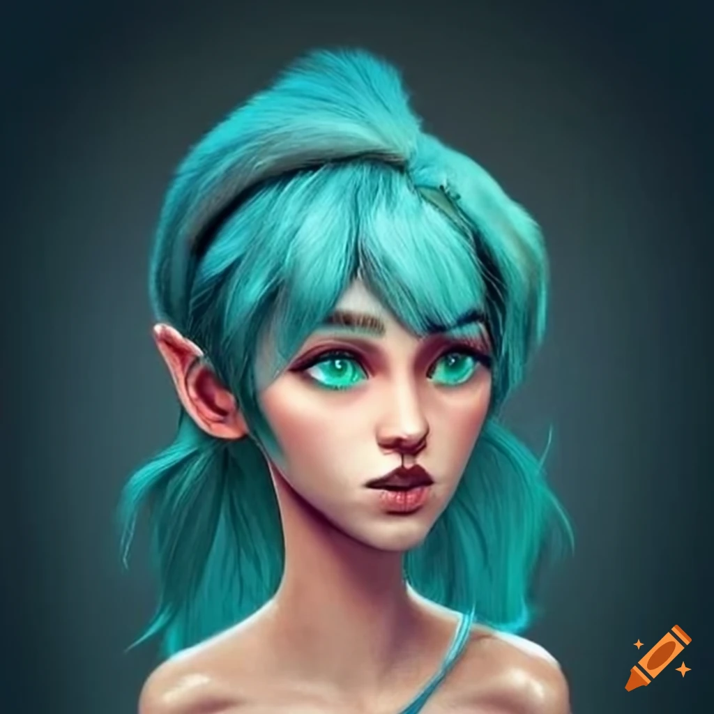 Illustration of a thin, tall witch with teal hair and prehensile tail ...
