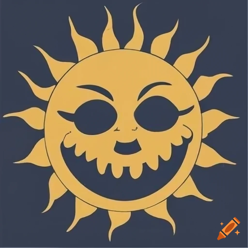 Vintage Halloween illustration of a laughing sun with wavy sunrays on ...