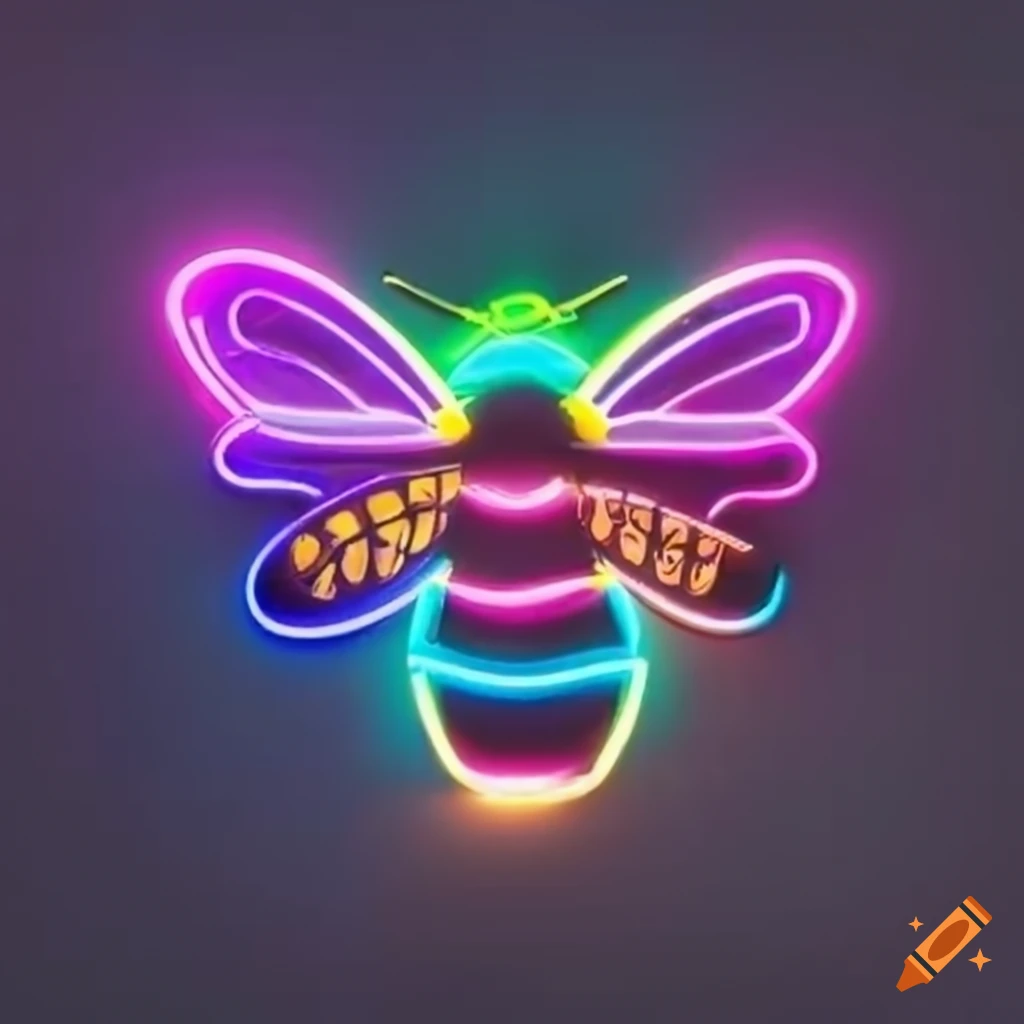 Miami neon themed bumble bee logo from the 1980s on Craiyon