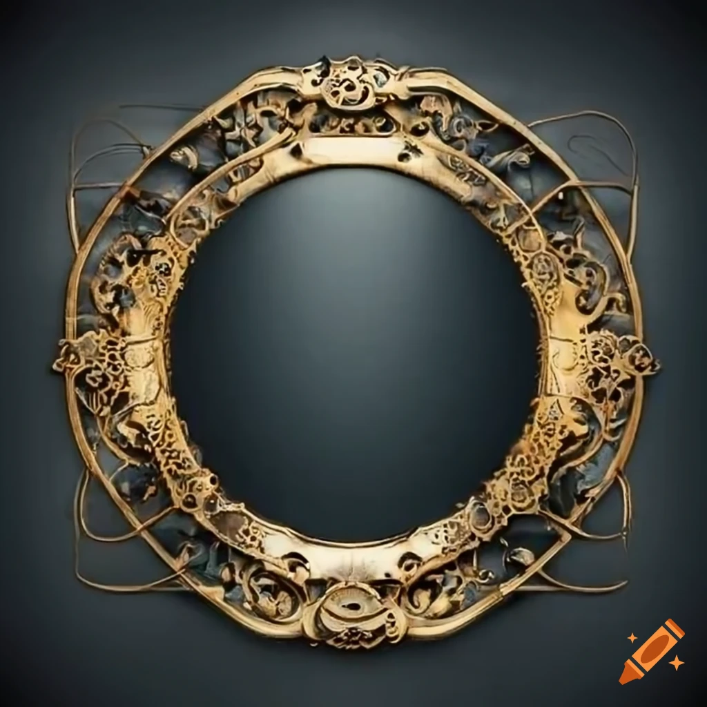 Futuristic and intricately designed steampunk metal frame with brass ...