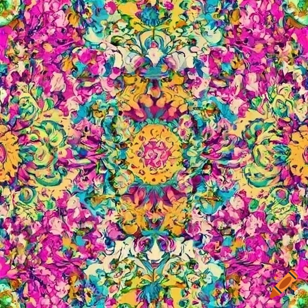 Colorful repeating intricate floral pattern in rococo style on Craiyon