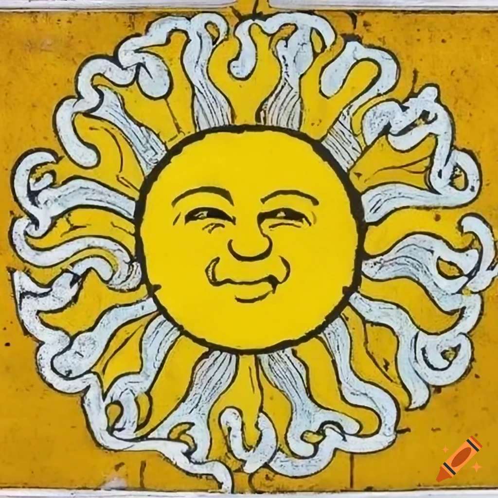 Laughing sun with wavy sunrays in an art nouveau style on Craiyon