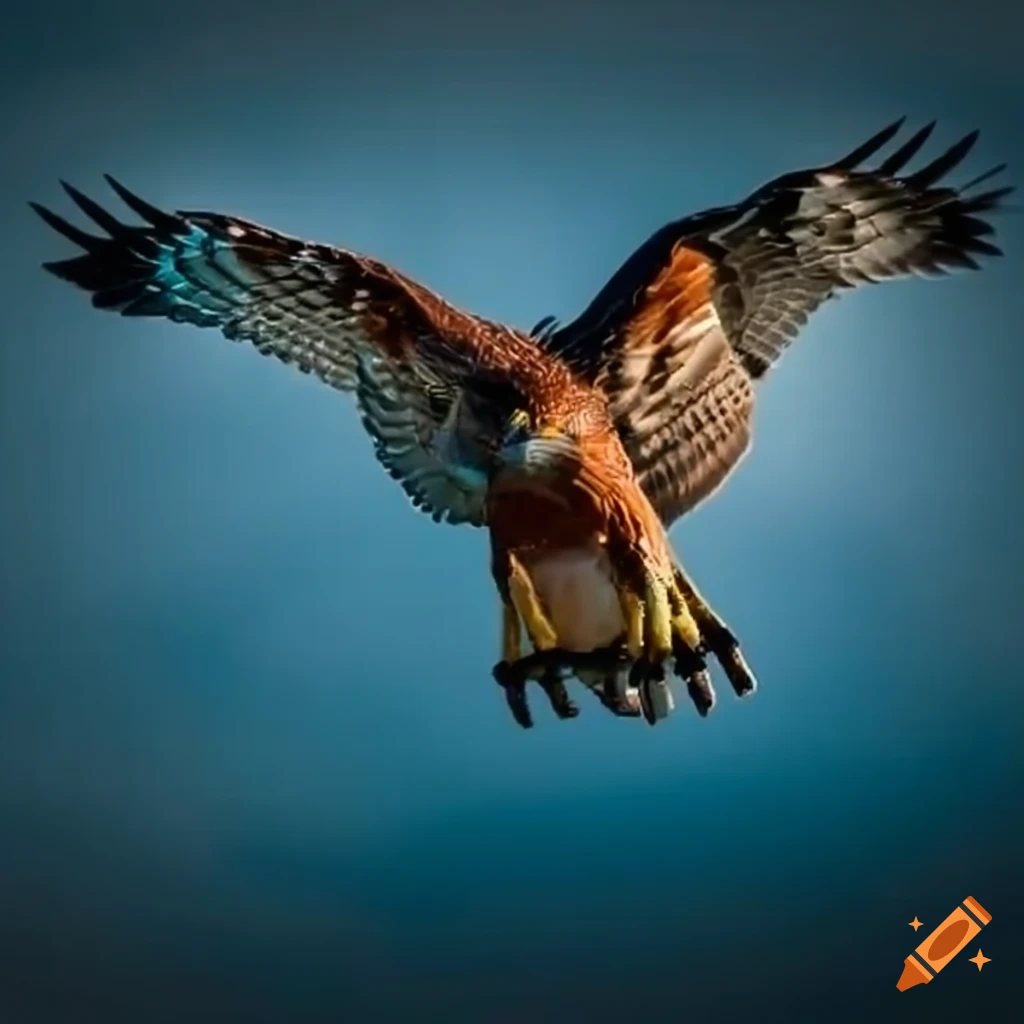 Cybernetic hawk tearing through a computer on Craiyon
