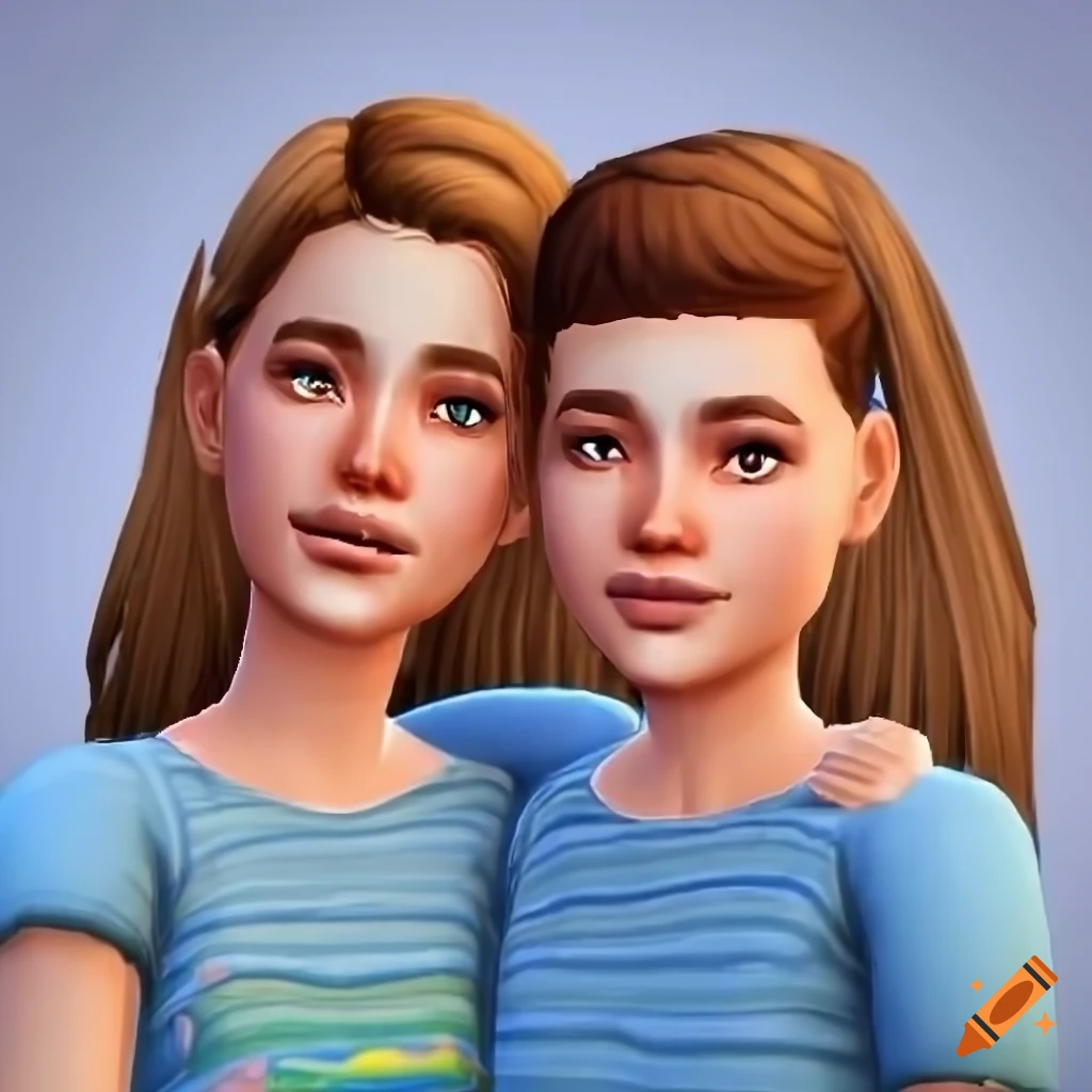 Illustration of two happy siblings with brown hair in Sims 4 style on ...