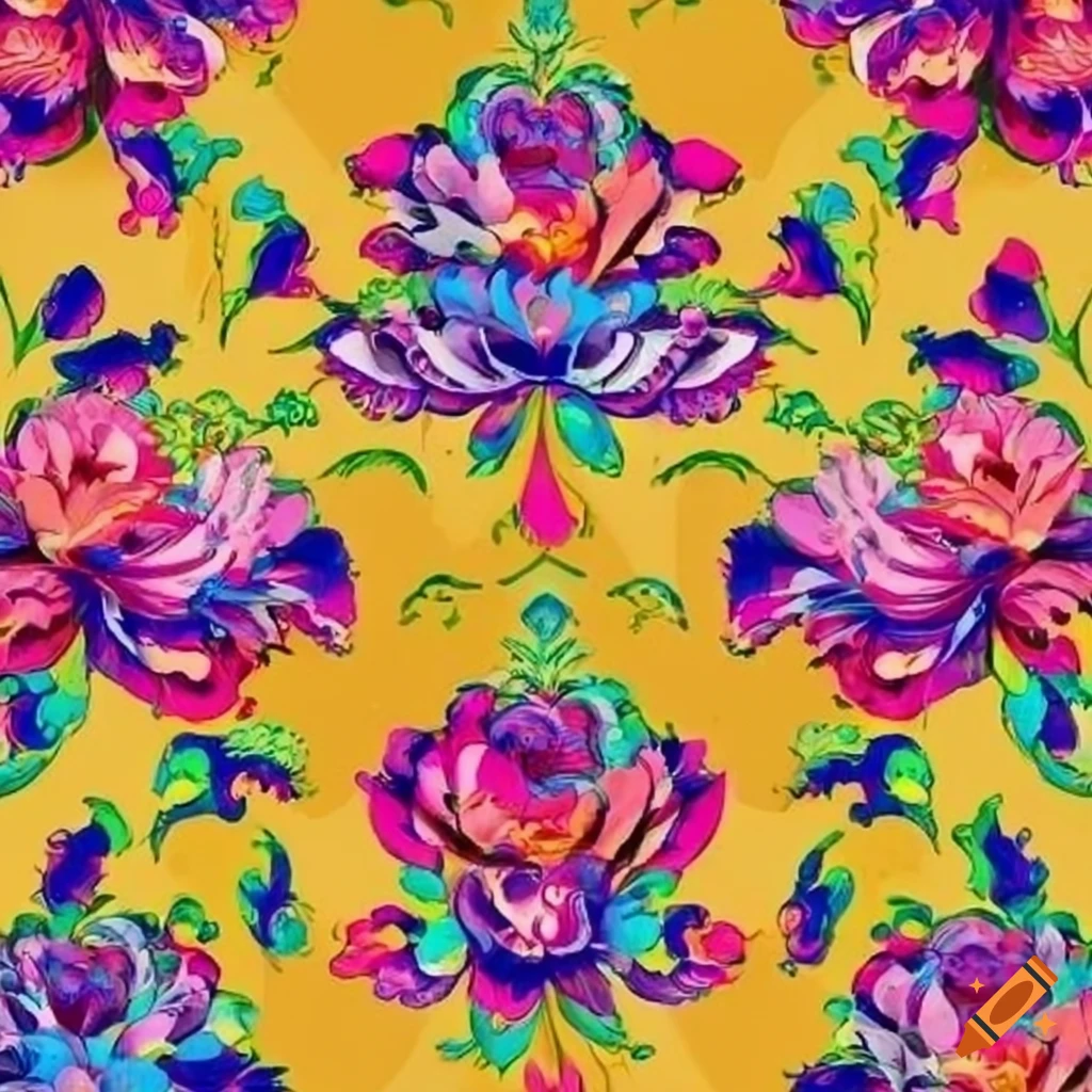 Colorful repeating intricate floral pattern in rococo style on Craiyon