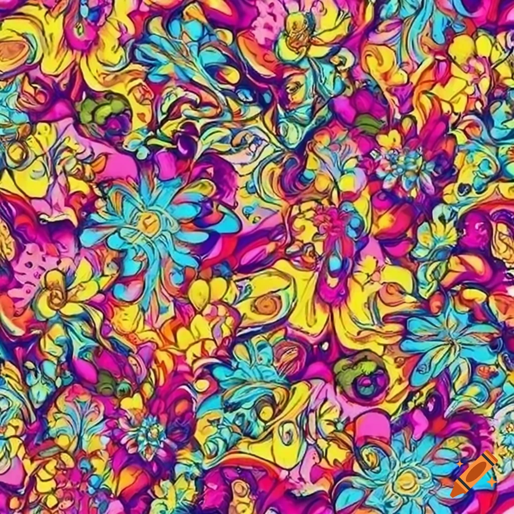 Intricate repeating floral pattern with colorful flowers in pop art ...