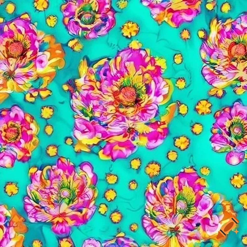 Intricate repeating floral pattern with colorful flowers in pop art ...