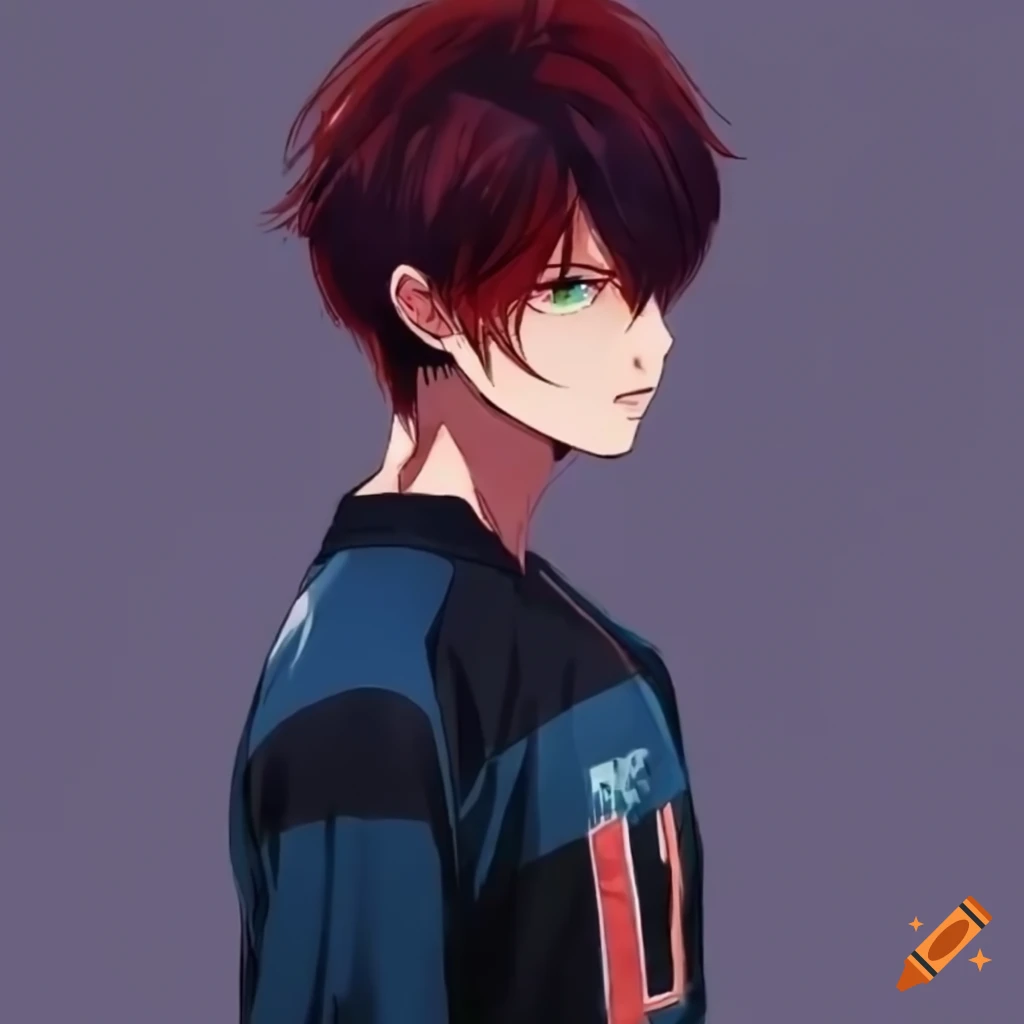 Young man with short dark reddish hair in soccer jersey, Blue Lock art ...