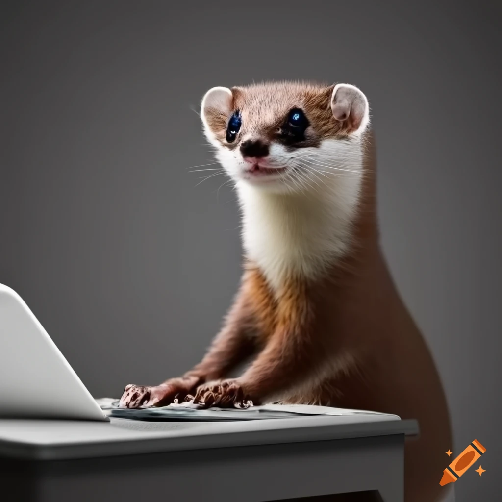 Photo realistic weasel with glasses using a calculator at a desk on Craiyon