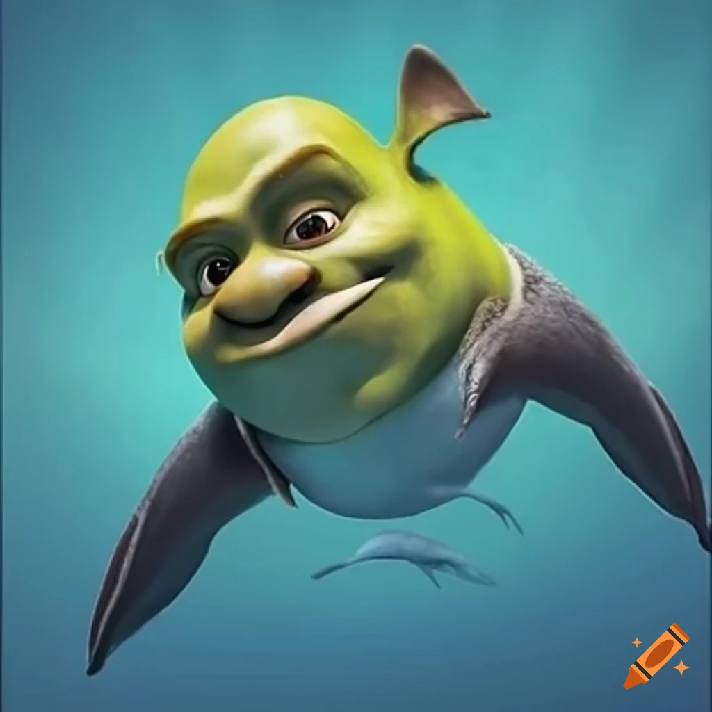 Shrek portrayed as a dolphin in a humorous scene on Craiyon