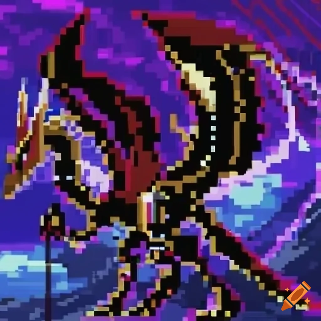 Pixel art of yugioh spirit dragoon on Craiyon