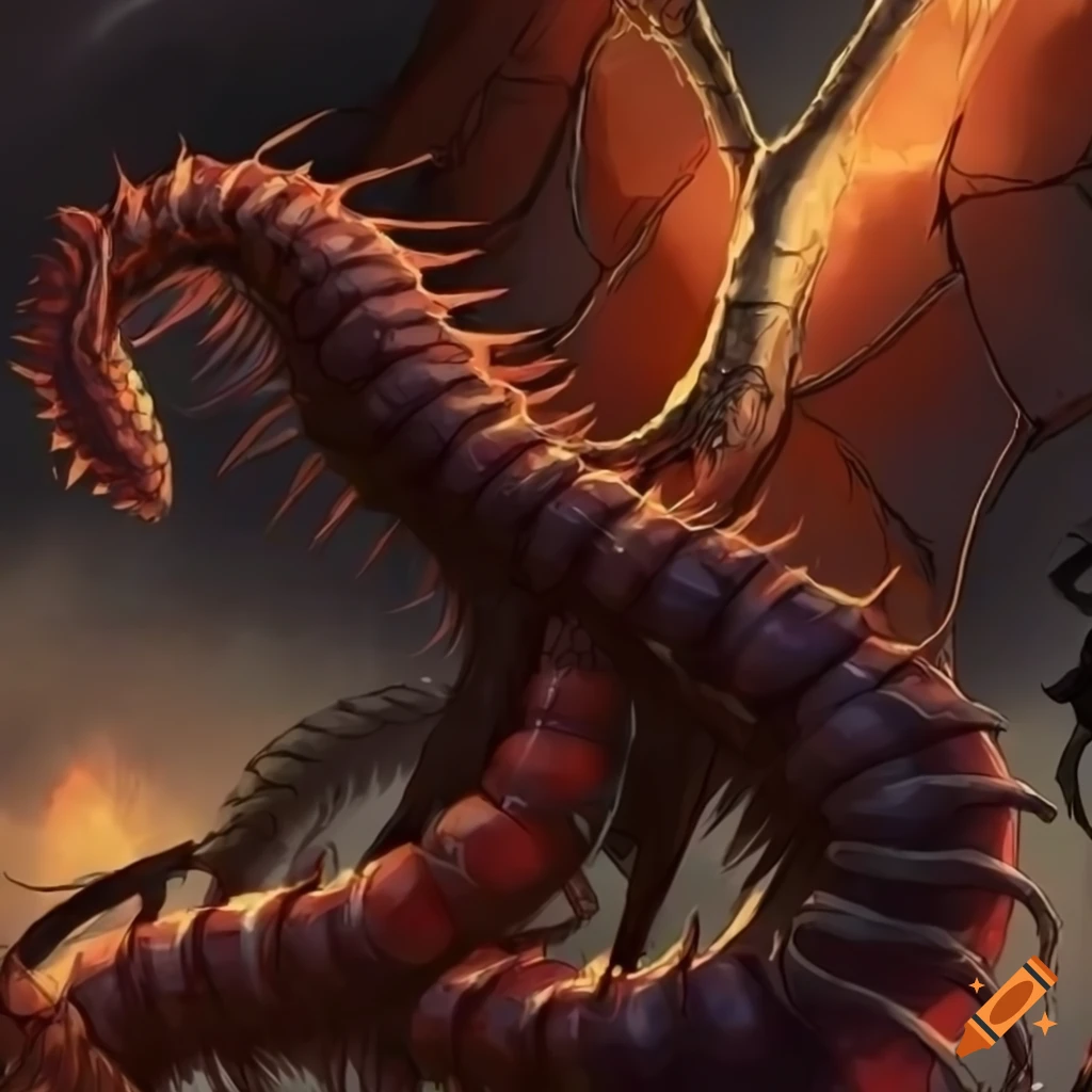 DND style dragon with borehole centipede features and wings on Craiyon