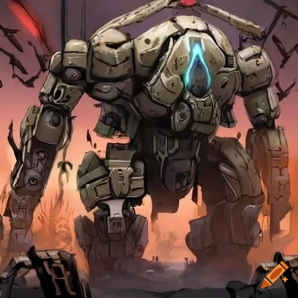 Mech battling a monster on Craiyon