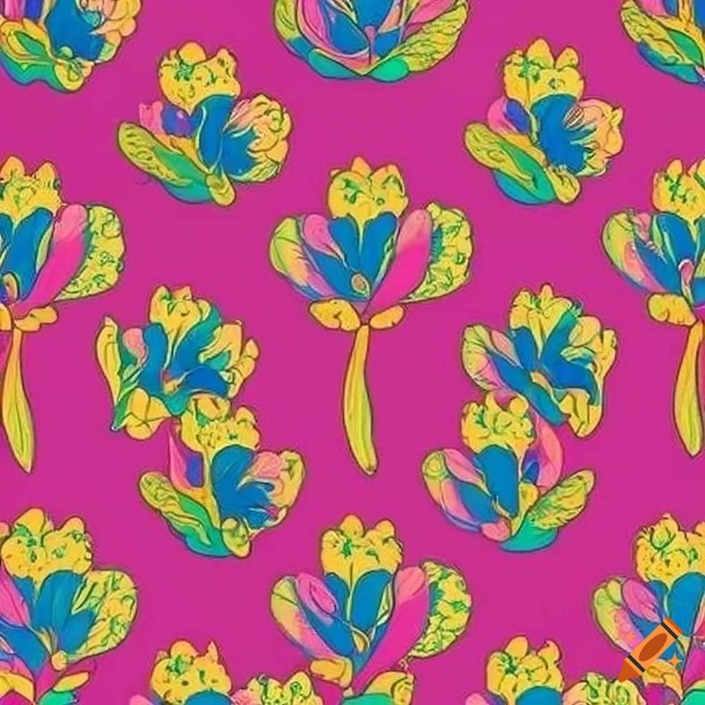 Intricate colorful floral pop art pattern with repeating flowers on Craiyon